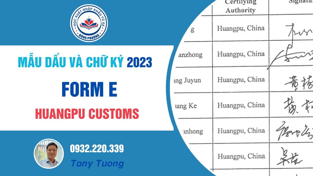 Mẫu dấu và chữ ký form E 2023 Huangpu Customs