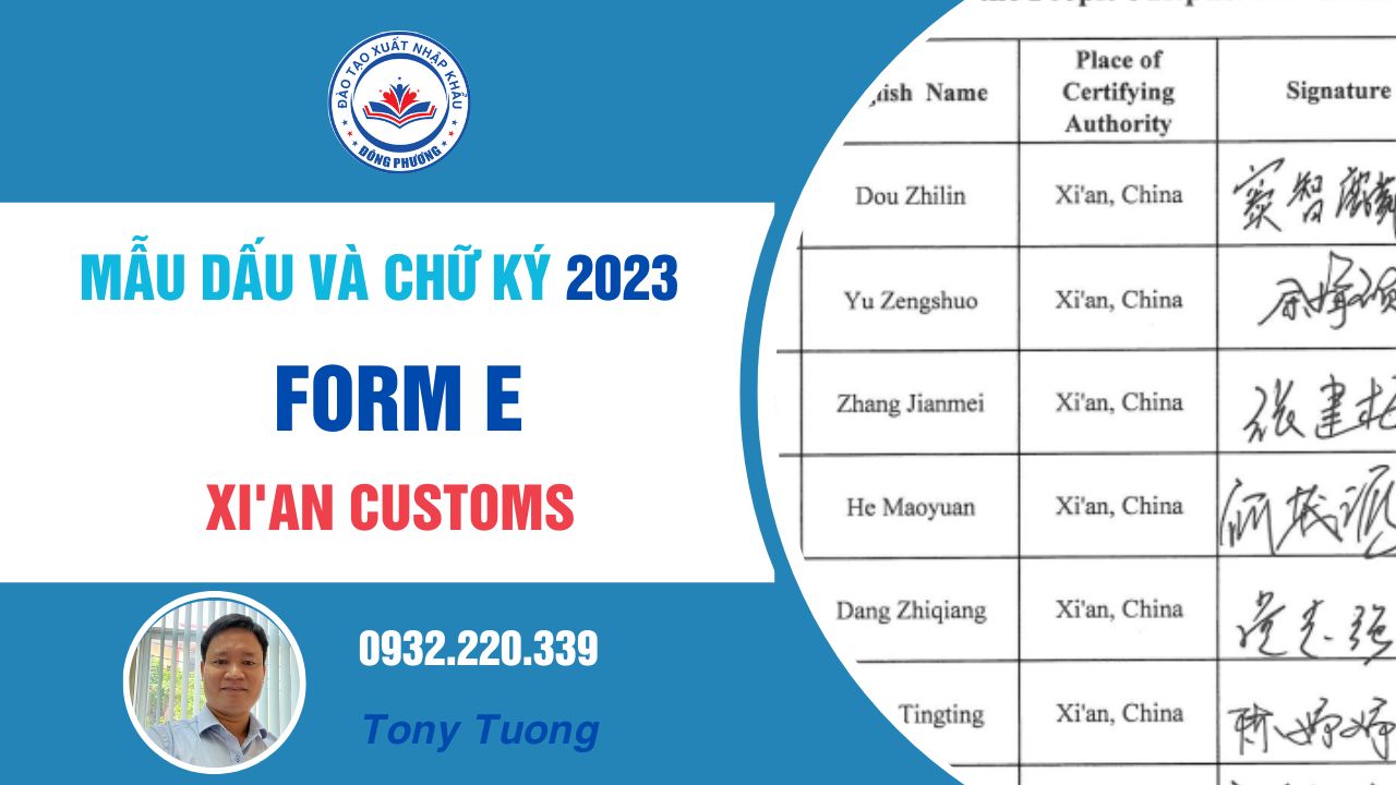 Mẫu dấu và chữ ký form E 2023 Xian Customs
